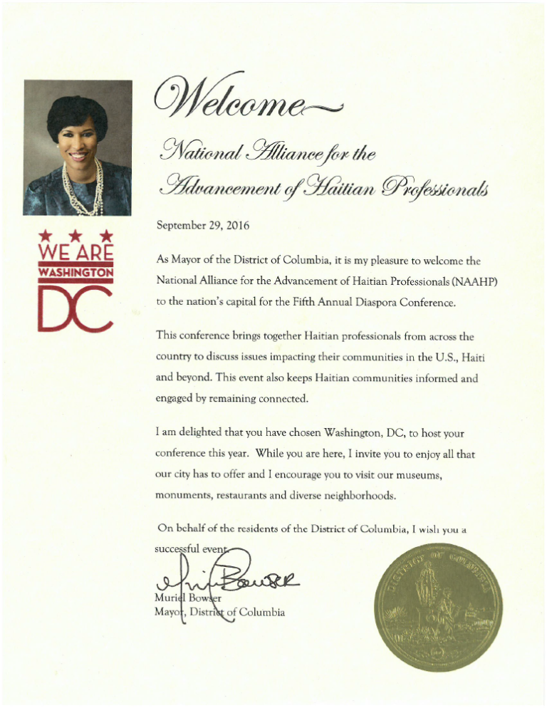 Mayor Bowser’s Welcome Letter | NAAHP Annual Conference